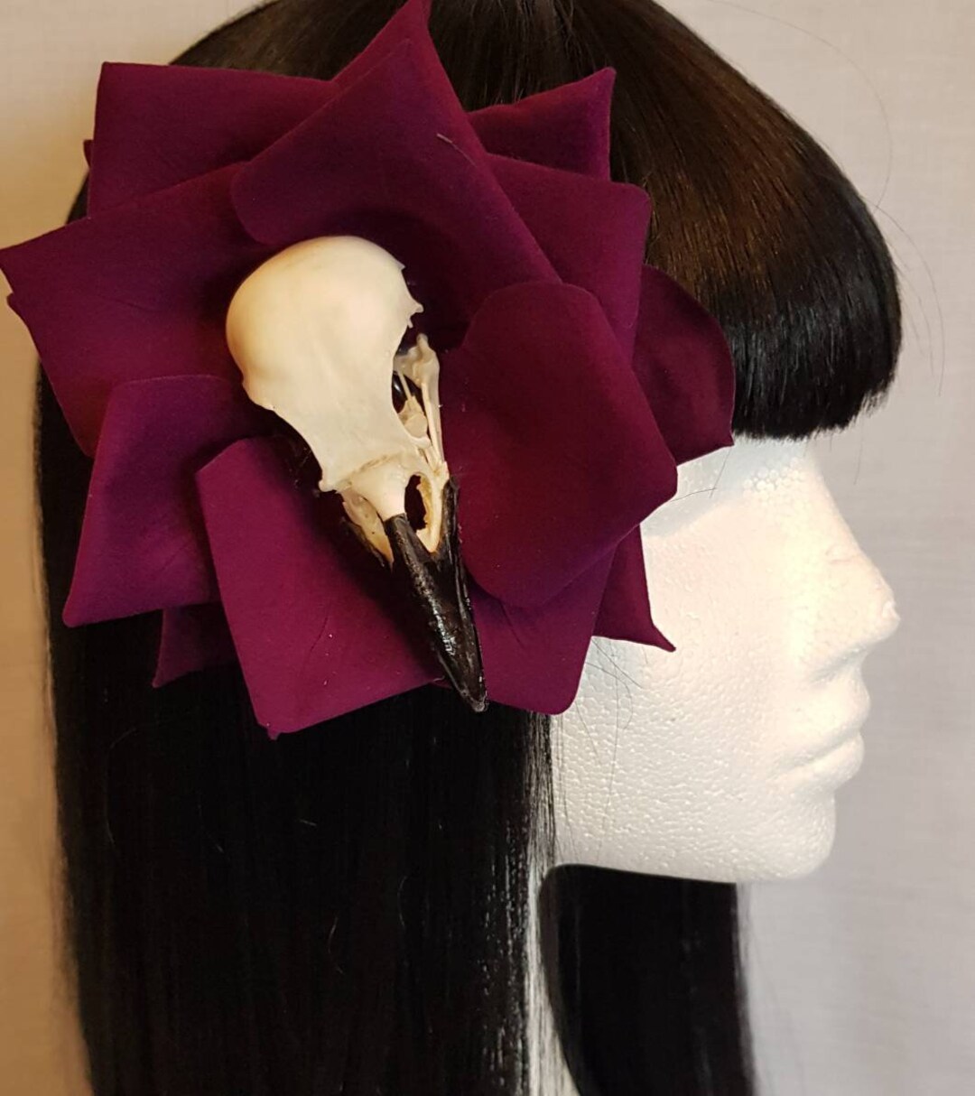 Skull Crow Taxidermy Fascinator in Dark Purple XL Rose - Etsy