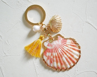 Sea Shell Tassel Keychain, Gold Shell Keychain, Natural Seashell, Ocean ...
