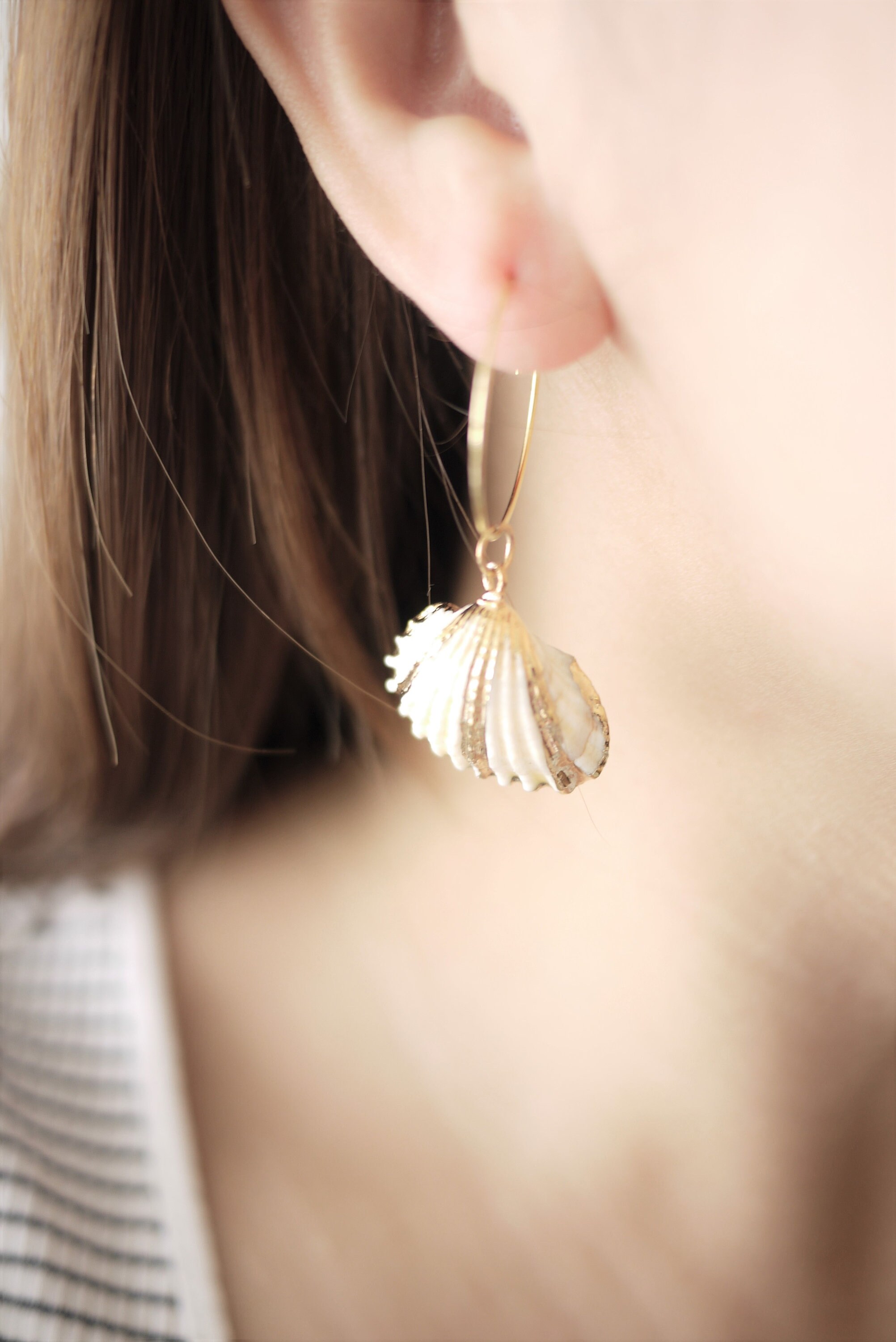 Shell Hoop Earrings Sea Shell Earrings Beach Earrings Boho - Etsy Hong Kong