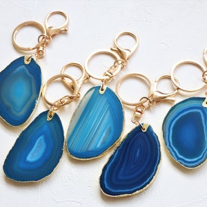 Blue Agate Keychain, Crystal Keychain, Gemstone Keychain, Boho Keychain ...