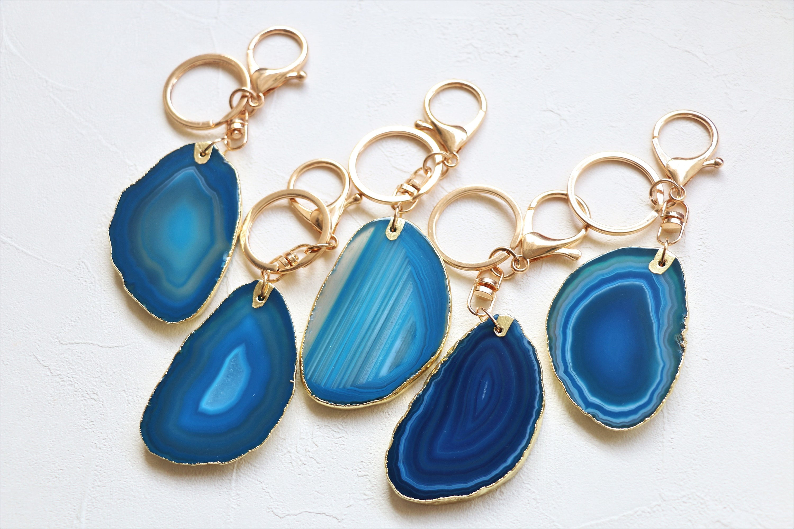 Blue Agate Keychain Crystal Keychain Gemstone Keychain Boho | Etsy