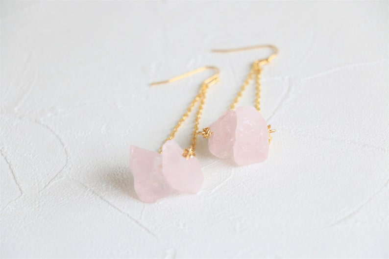 Rose Quartz Earrings Raw Crystal Earrings Gemstone Earrings - Etsy