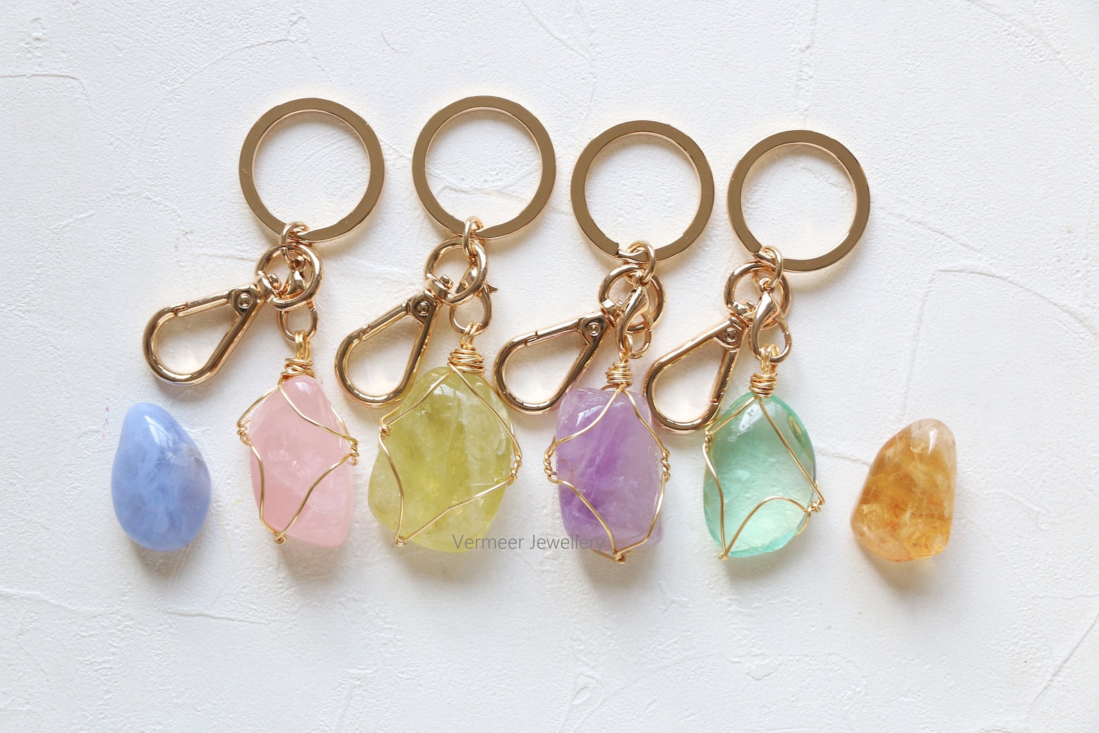 Crystal Keychain, Gemstone Keychain, Boho Keychain, Natural Stone ...