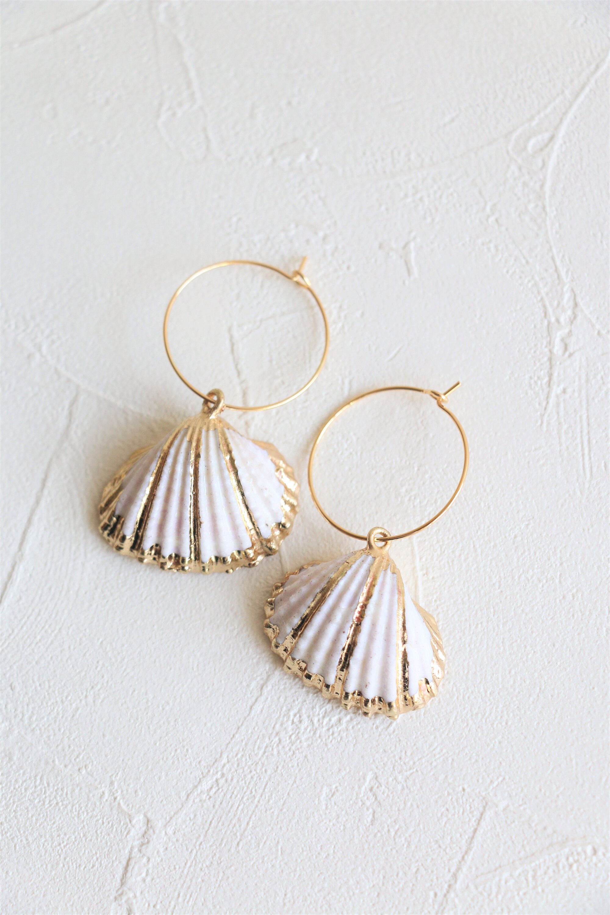 Shell Hoop Earrings Sea Shell Earrings Beach Earrings Boho - Etsy Hong Kong