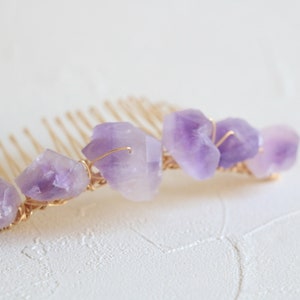 Amethyst Hair Comb, Crystal Hair Comb, Gemstone Hair Accessory, Raw ...