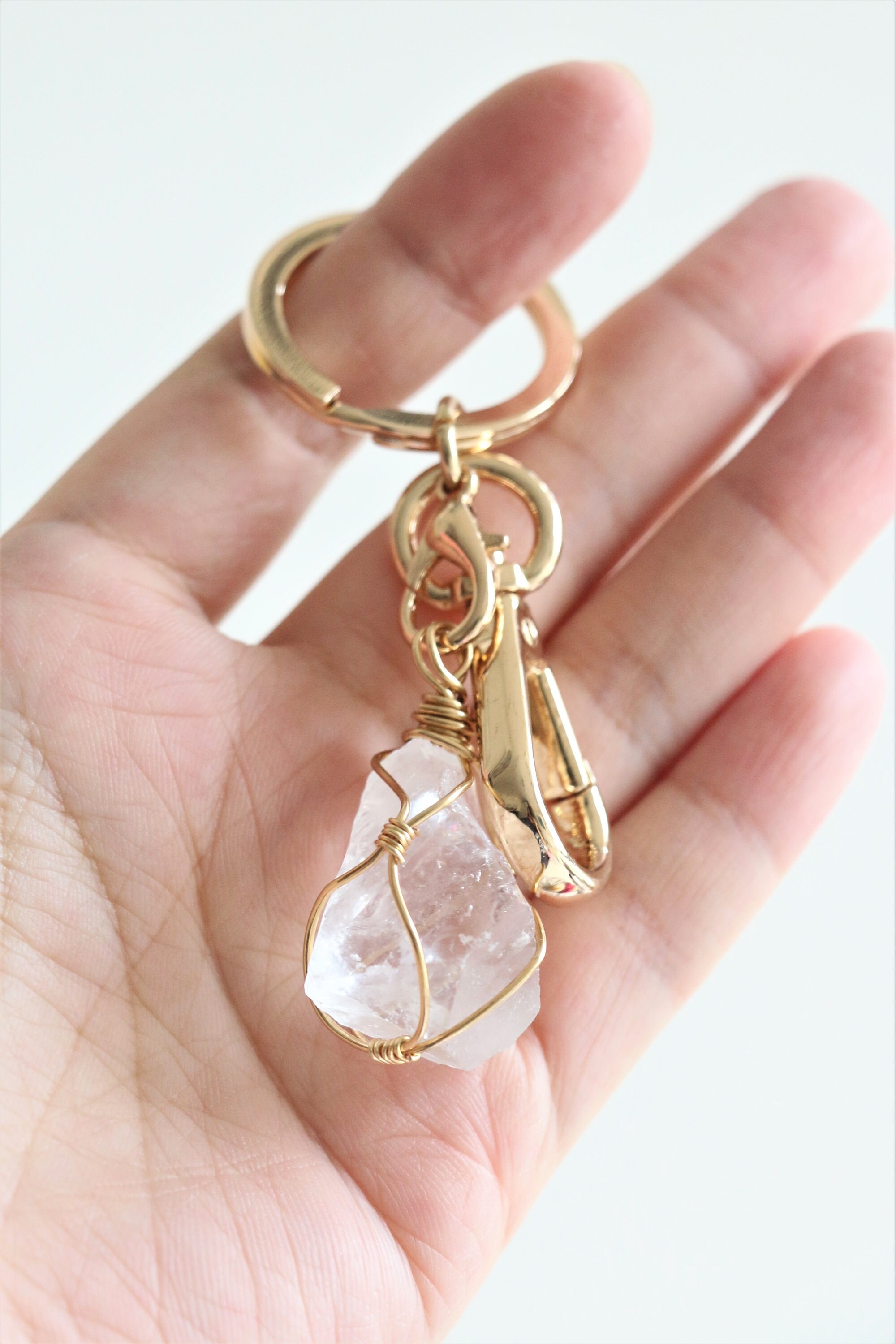 White Quartz Keychain, Stone Keychain, Gemstone Keychain, Boho Keychain ...