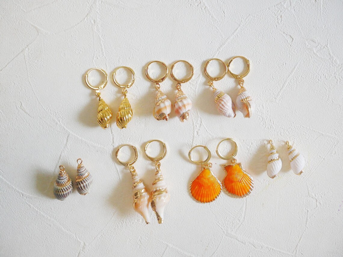 Tiny Gold Shell Hoop Earrings, Sea Shell Earrings, Beach Earrings, Boho Earrings, Natural Shell ...