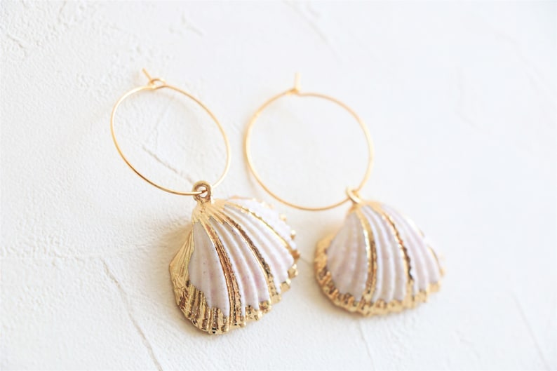 Shell Hoop Earrings Sea Shell Earrings Beach Earrings Boho - Etsy Hong Kong