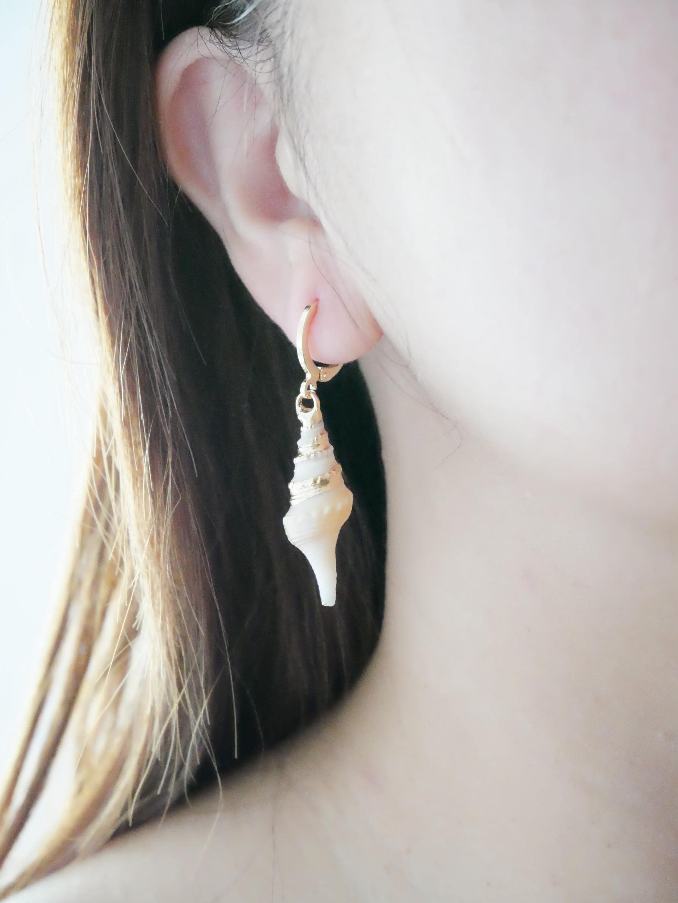 Tiny Gold Shell Hoop Earrings, Sea Shell Earrings, Beach Earrings, Boho Earrings, Natural Shell ...