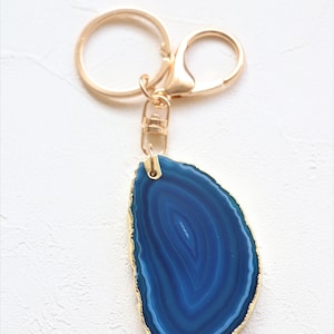Blue Agate Keychain, Crystal Keychain, Gemstone Keychain, Boho Keychain ...