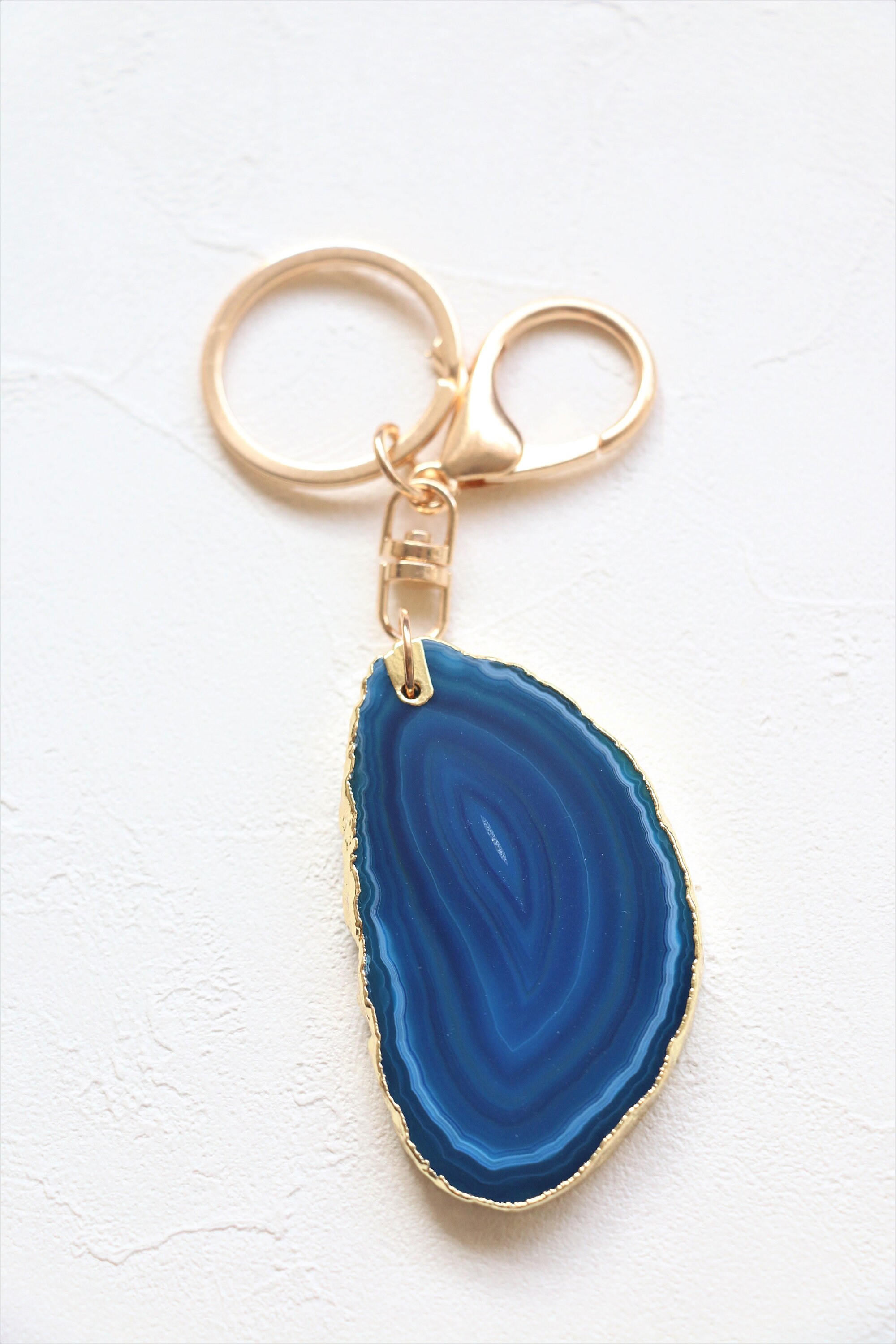 Blue Agate Keychain Crystal Keychain Gemstone Keychain Boho | Etsy