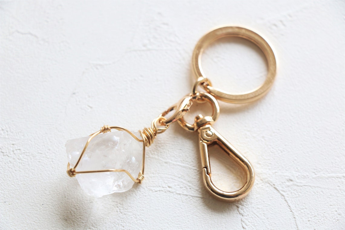 White Quartz Keychain, Stone Keychain, Gemstone Keychain, Boho Keychain ...
