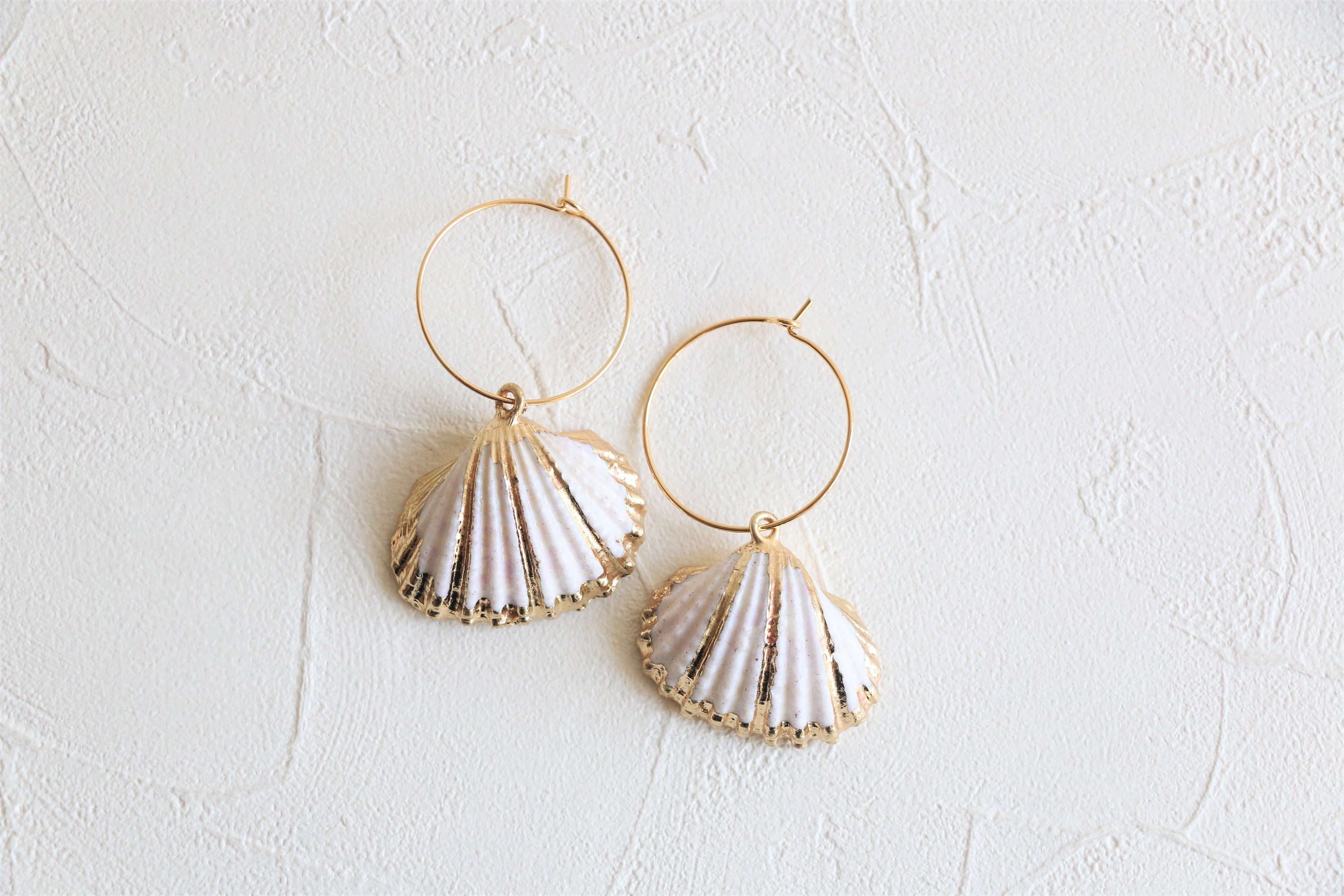 Shell Hoop Earrings Sea Shell Earrings Beach Earrings Boho - Etsy Hong Kong