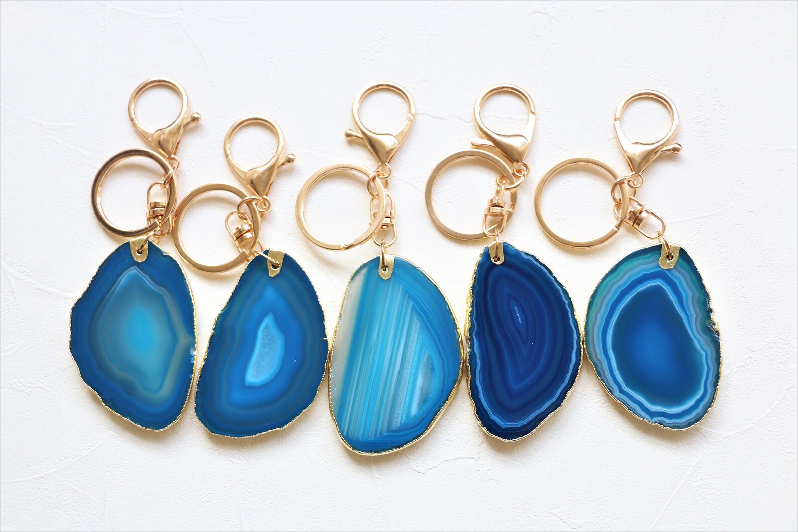 Blue Agate Keychain Crystal Keychain Gemstone Keychain Boho | Etsy