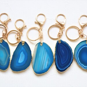 Blue Agate Keychain, Crystal Keychain, Gemstone Keychain, Boho Keychain ...