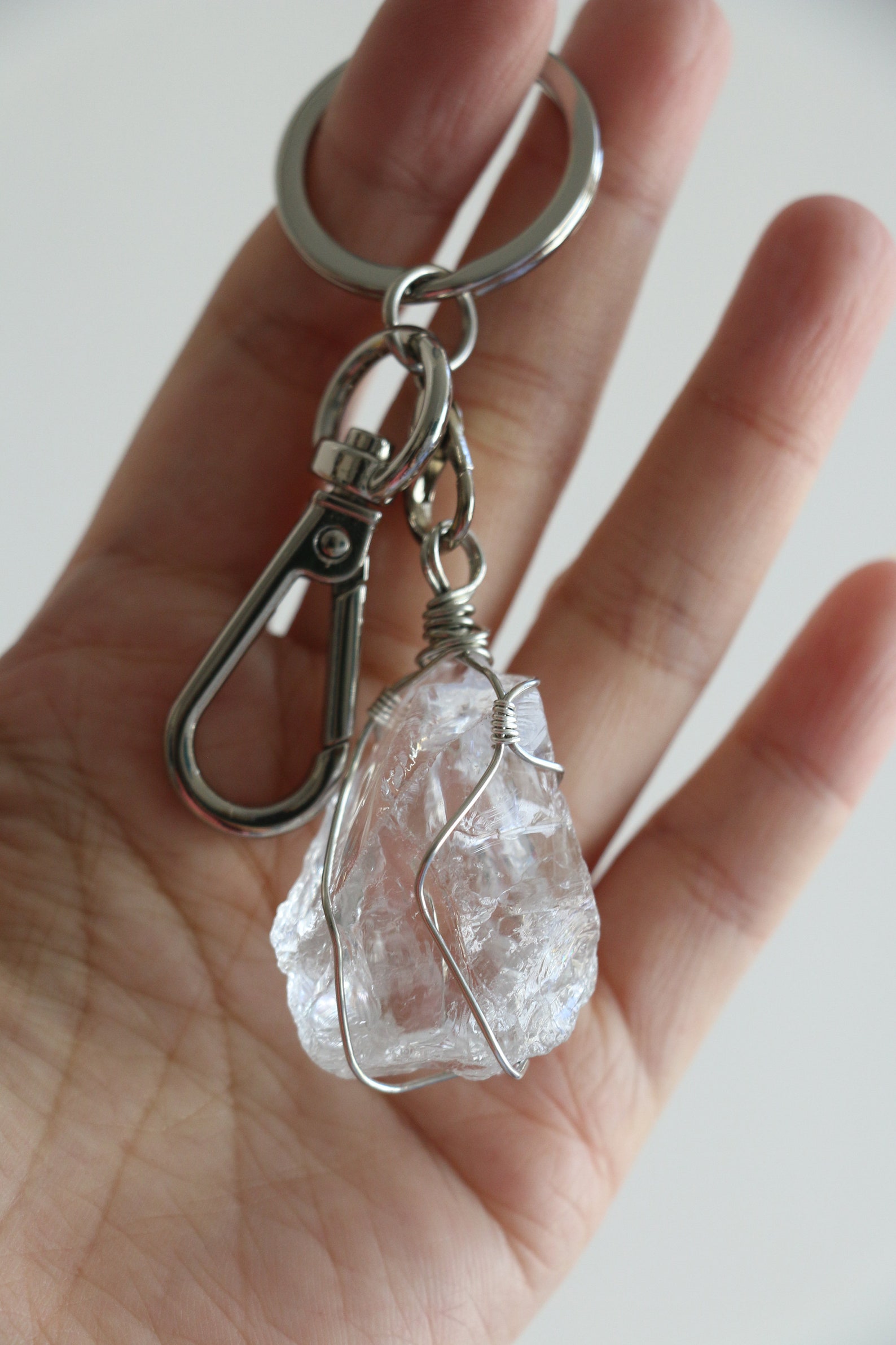 White quartz keychain crystal keychain gemstone keychain | Etsy