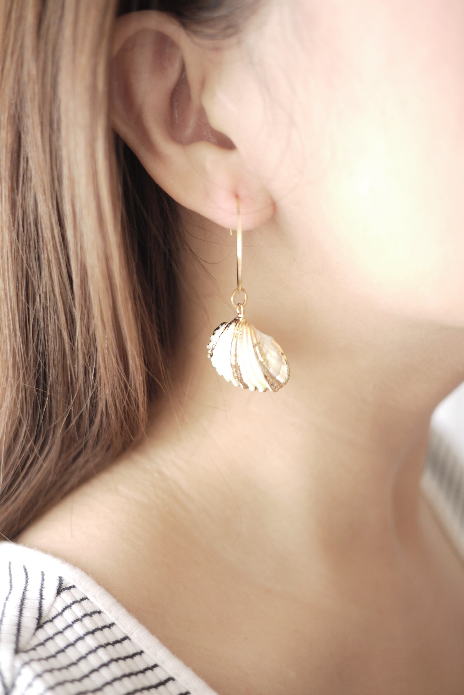 Shell Hoop Earrings Sea Shell Earrings Beach Earrings Boho - Etsy Hong Kong