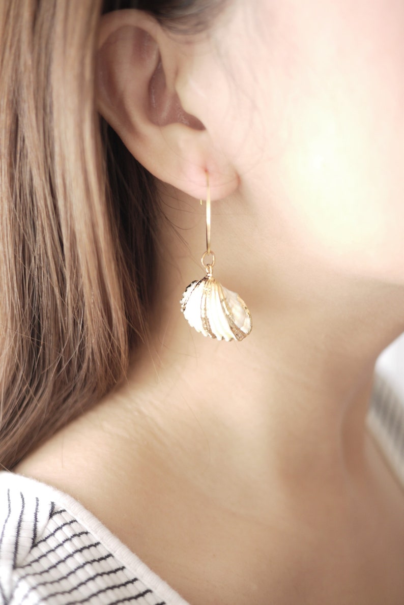 Shell Hoop Earrings Sea Shell Earrings Beach Earrings Boho - Etsy Hong Kong