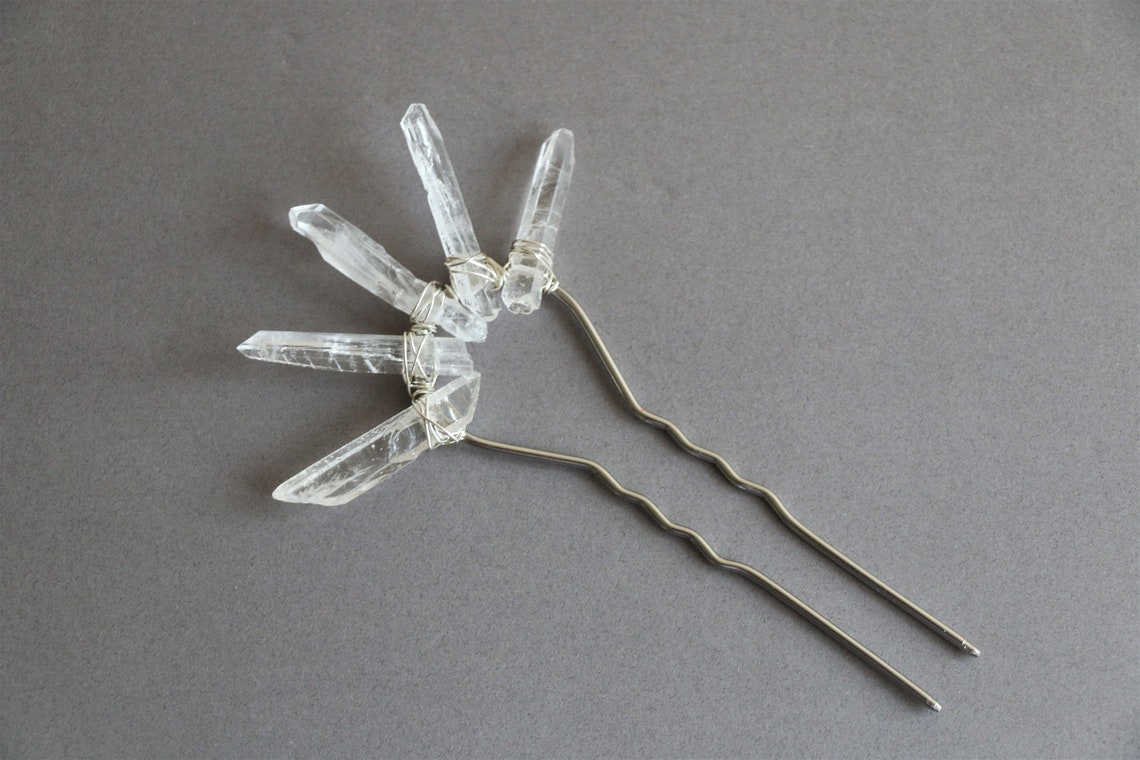 Raw Cystal Hair Pin, White Quartz Hair Pin, Quartz Hair Accessory, Raw ...