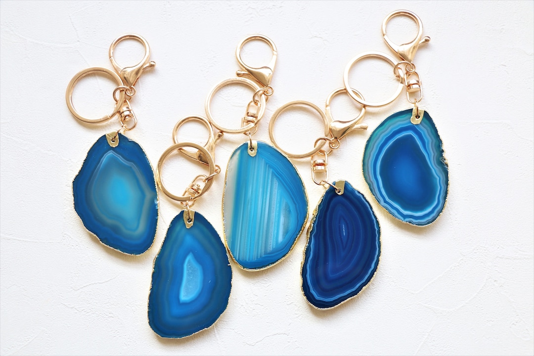 Blue Agate Keychain, Crystal Keychain, Gemstone Keychain, Boho Keychain ...