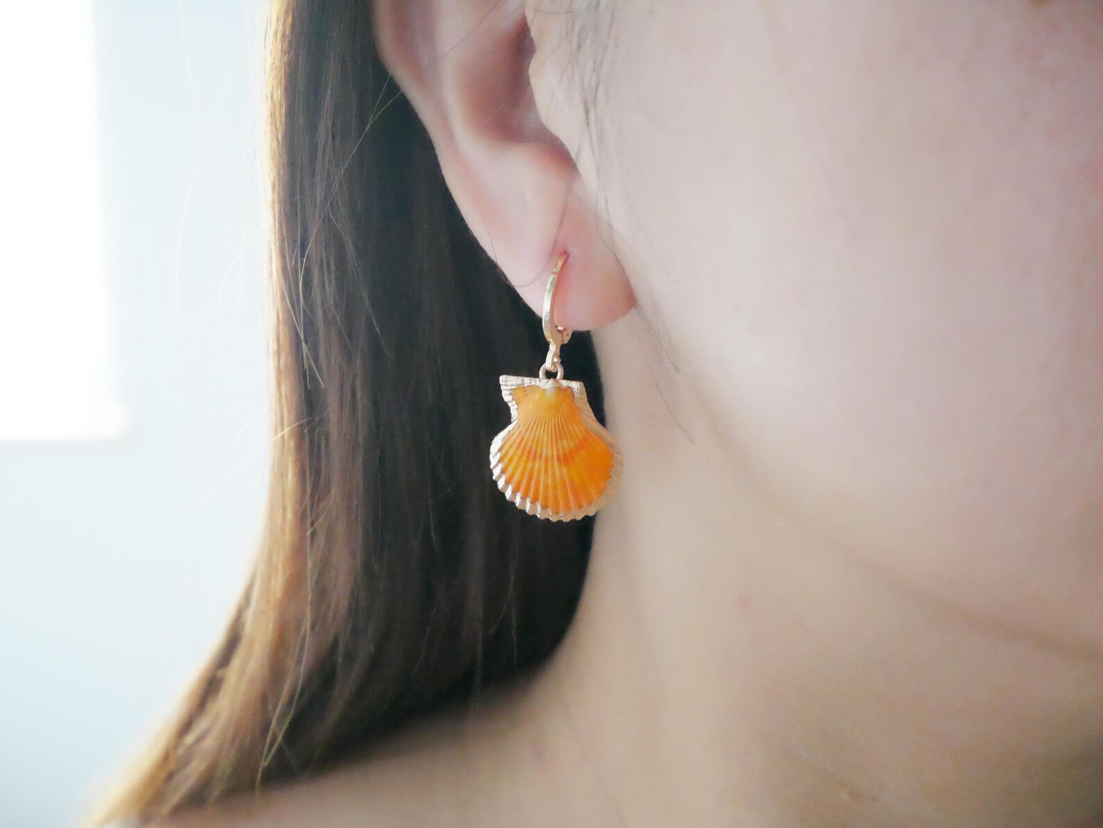 Tiny Gold Shell Hoop Earrings, Sea Shell Earrings, Beach Earrings, Boho Earrings, Natural Shell ...