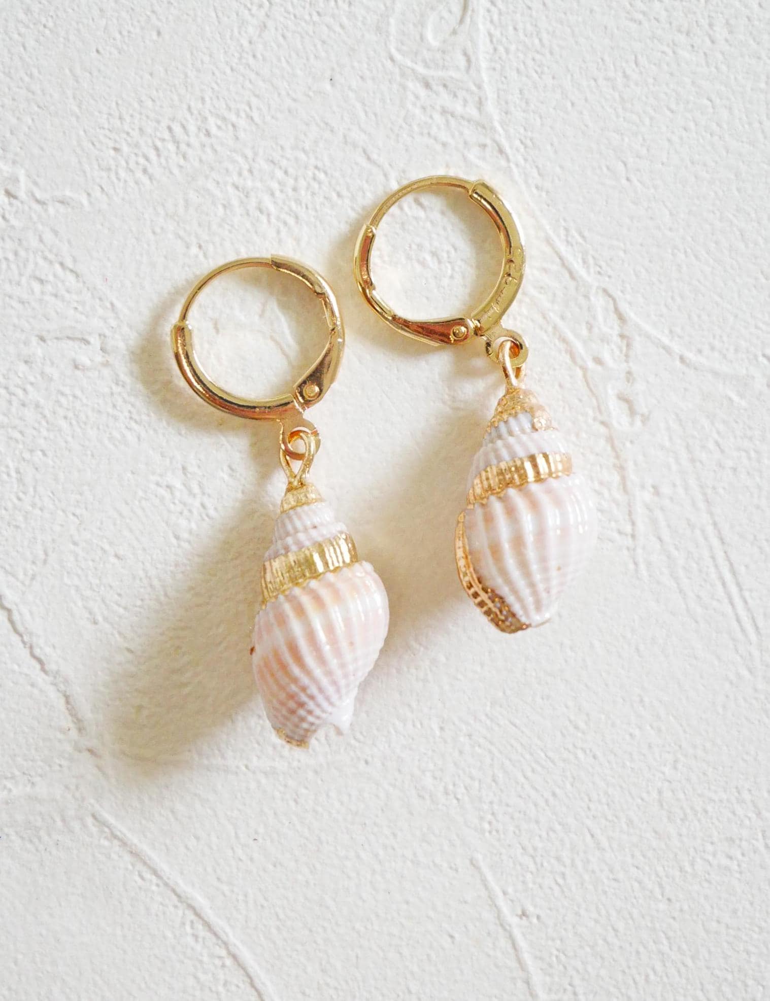 Tiny Gold Shell Hoop Earrings, Sea Shell Earrings, Beach Earrings, Boho Earrings, Natural Shell ...