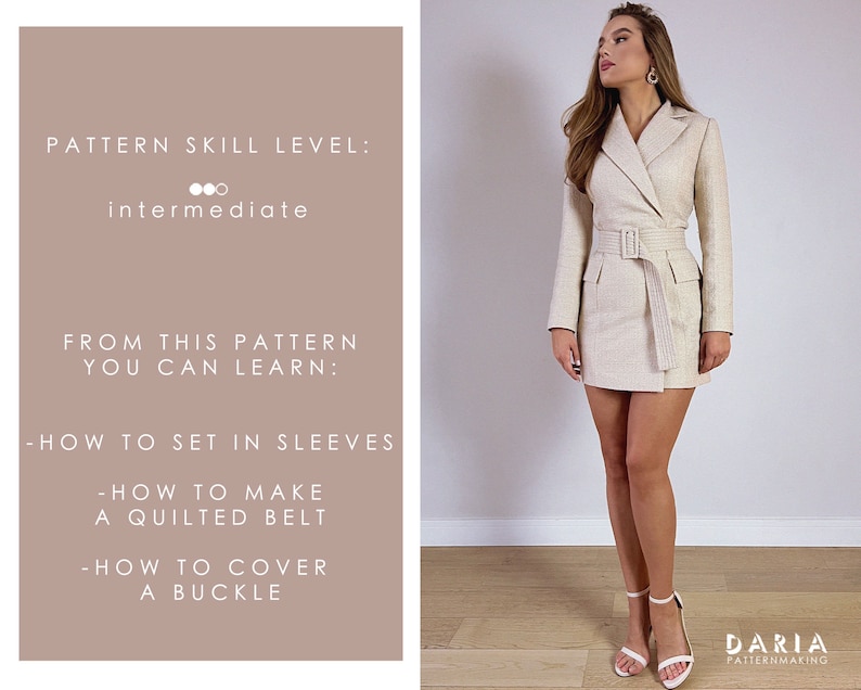 Luster Blazer Dress Sewing Pattern: Quilted Belt (PDF Download) - Etsy