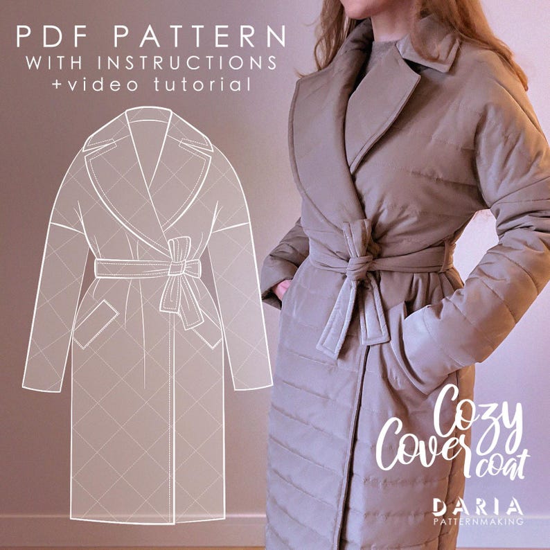 Quilted Coat Sewing Pattern: Oversized Collar, Dropped Shoulder (PDF ...