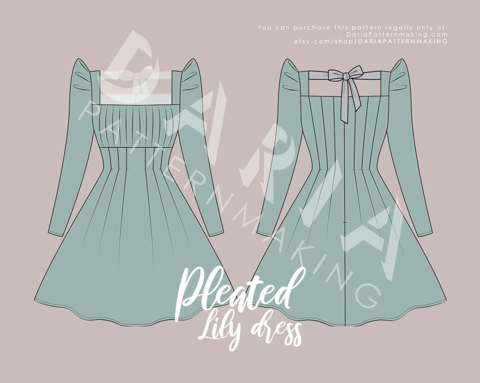 Pleated Dress With a Bow Back Detail and Puff Sleeves EU 32-54 US 0-22 ...