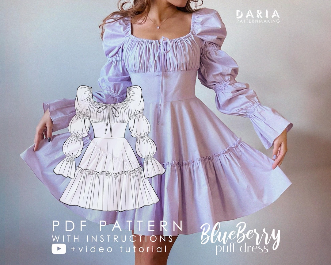 Puff Bubble Sleeve Circle Skirt Dress Sewing Pattern – Fitted Bodice ...