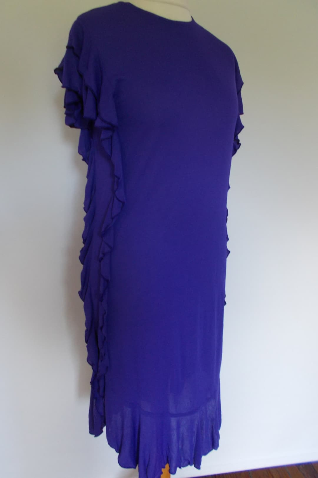 Vintage Dress 80s 90s Roots of London Purple Body Con Dress With Frills ...