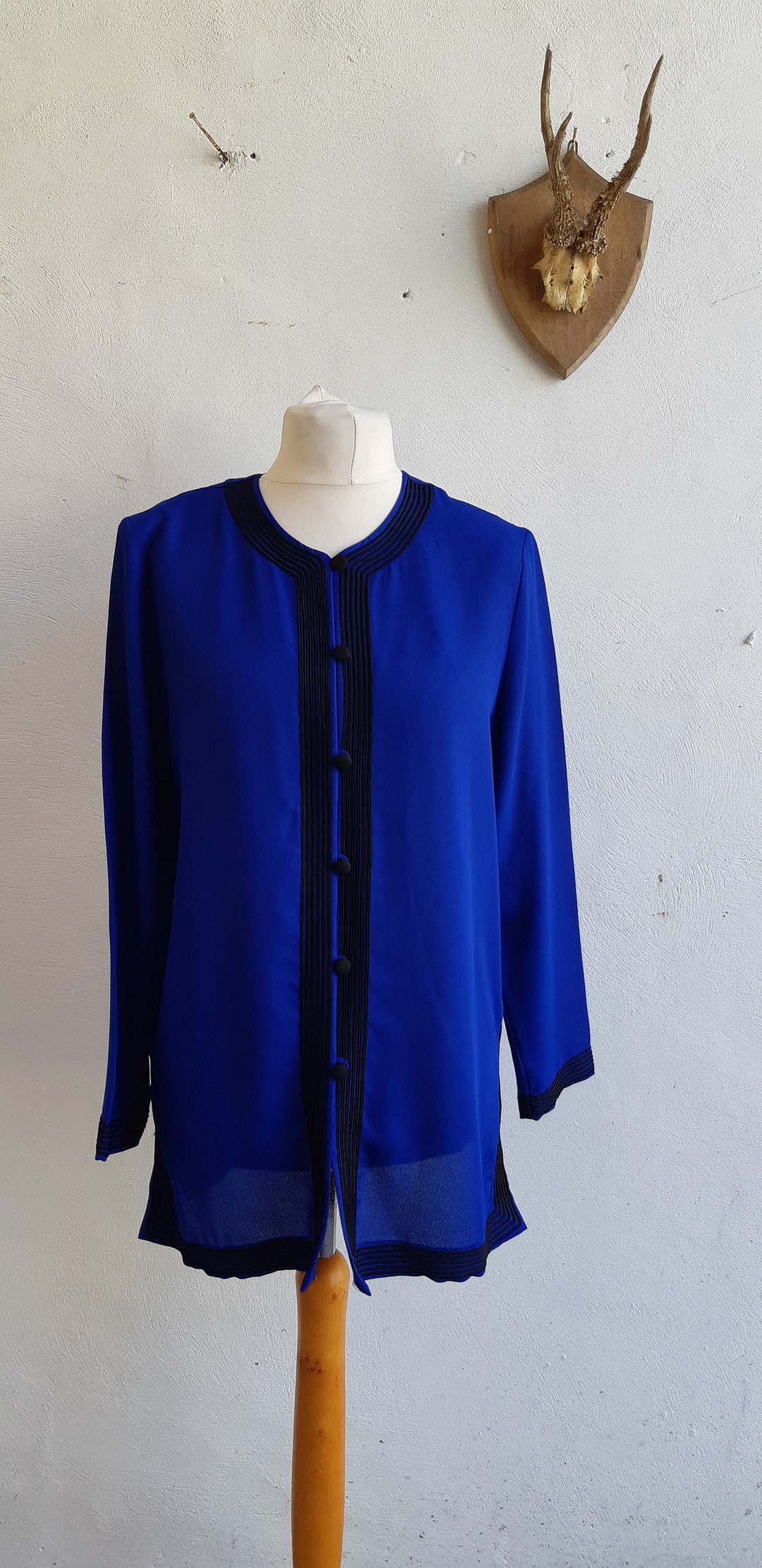 Vintage Kaftan Jacket by Alexon Blue Black Trim Kaftan Style Tunic Top ...
