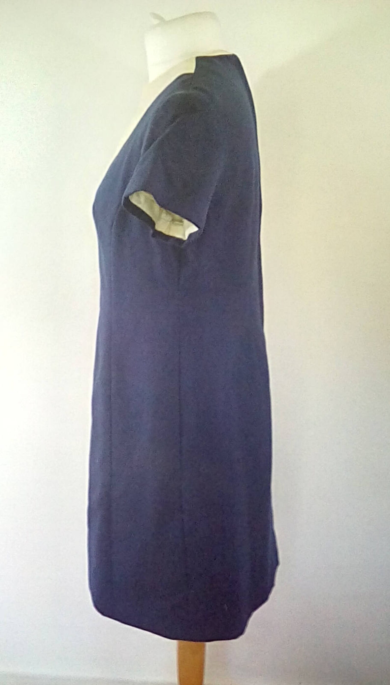 Vintage Dress 60s Navy Blue Mod Scooter With Cream V Detail Heavy Wool ...