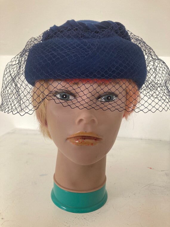 Navy Blue Pillbox Hat With Veil at Denise Feliciano blog