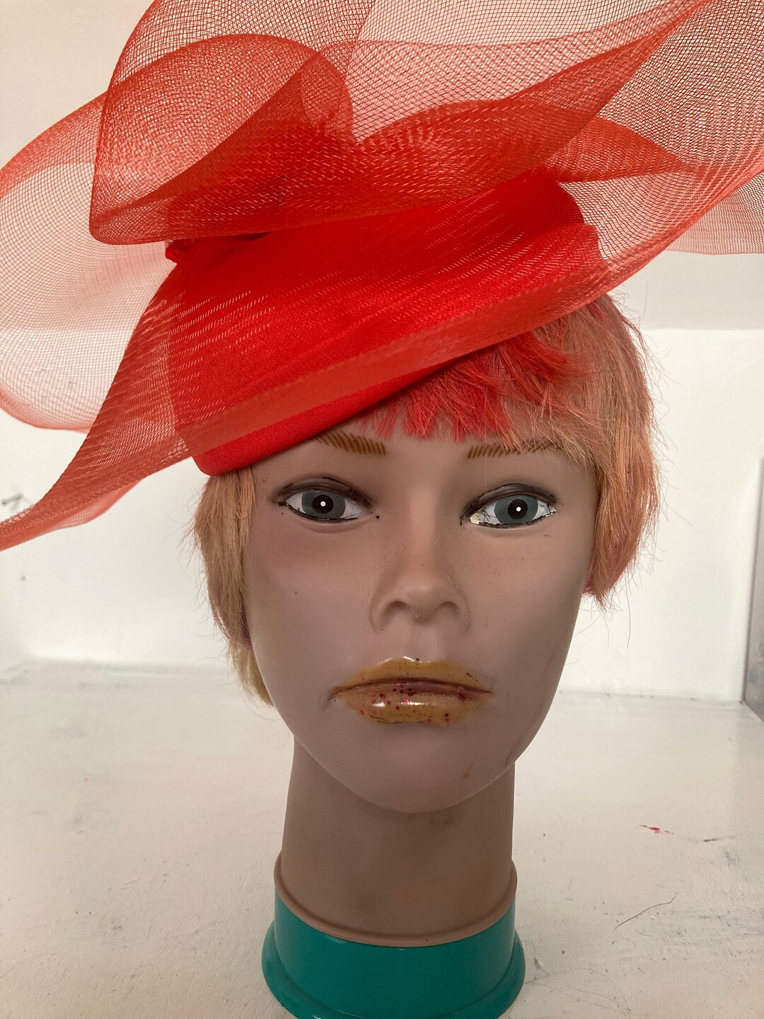 Vintage Facinator Hat 80s Red With Small Floral Detail Made in England ...