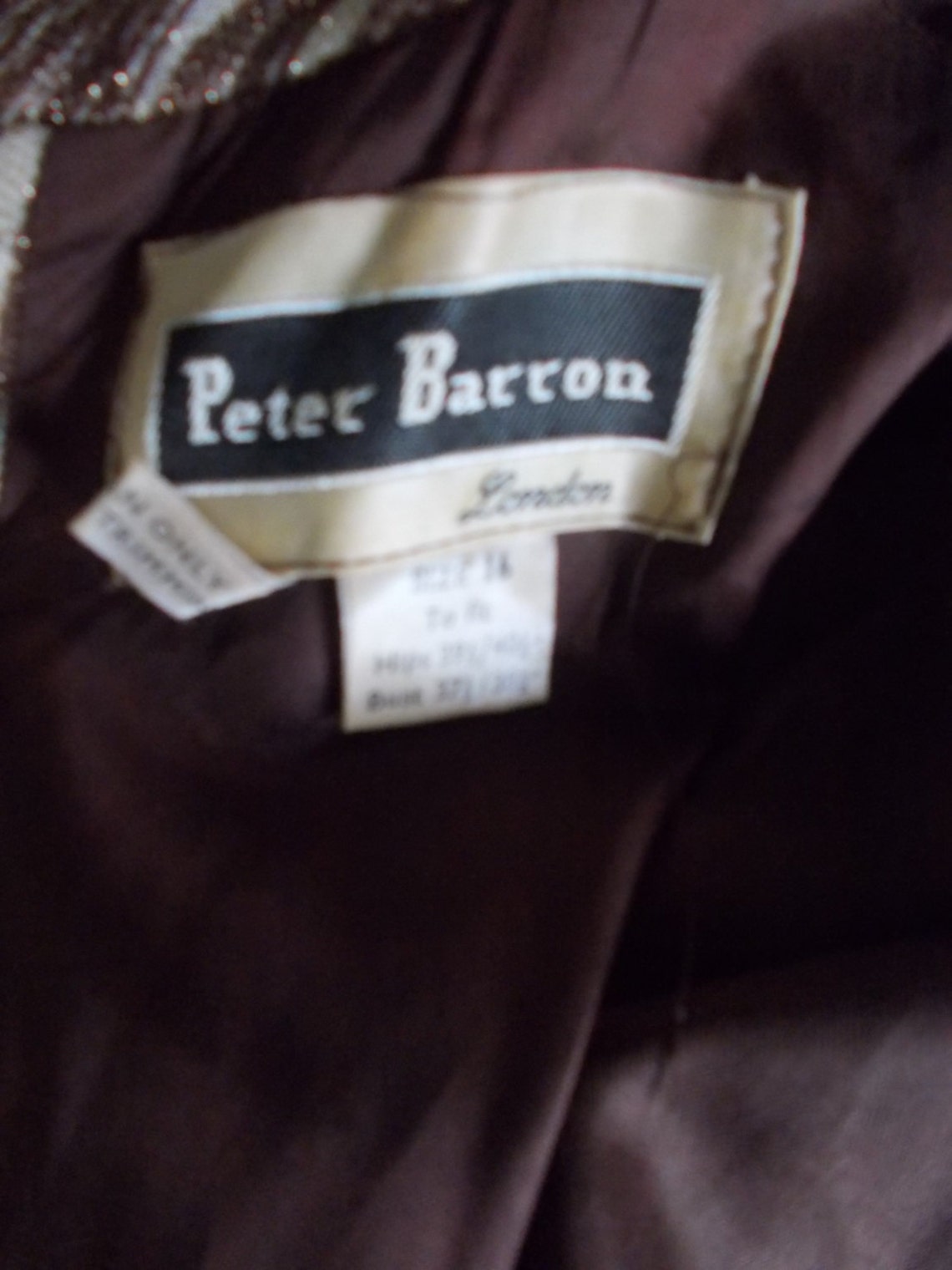 Vintage Evening Dress Brown Velvet by Peter Barron Metallic - Etsy