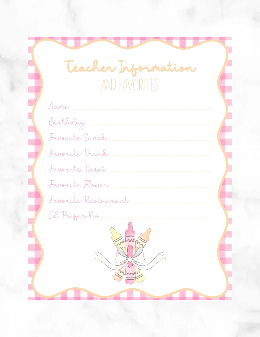 DIGITAL Teacher Favorites Sheet - Etsy