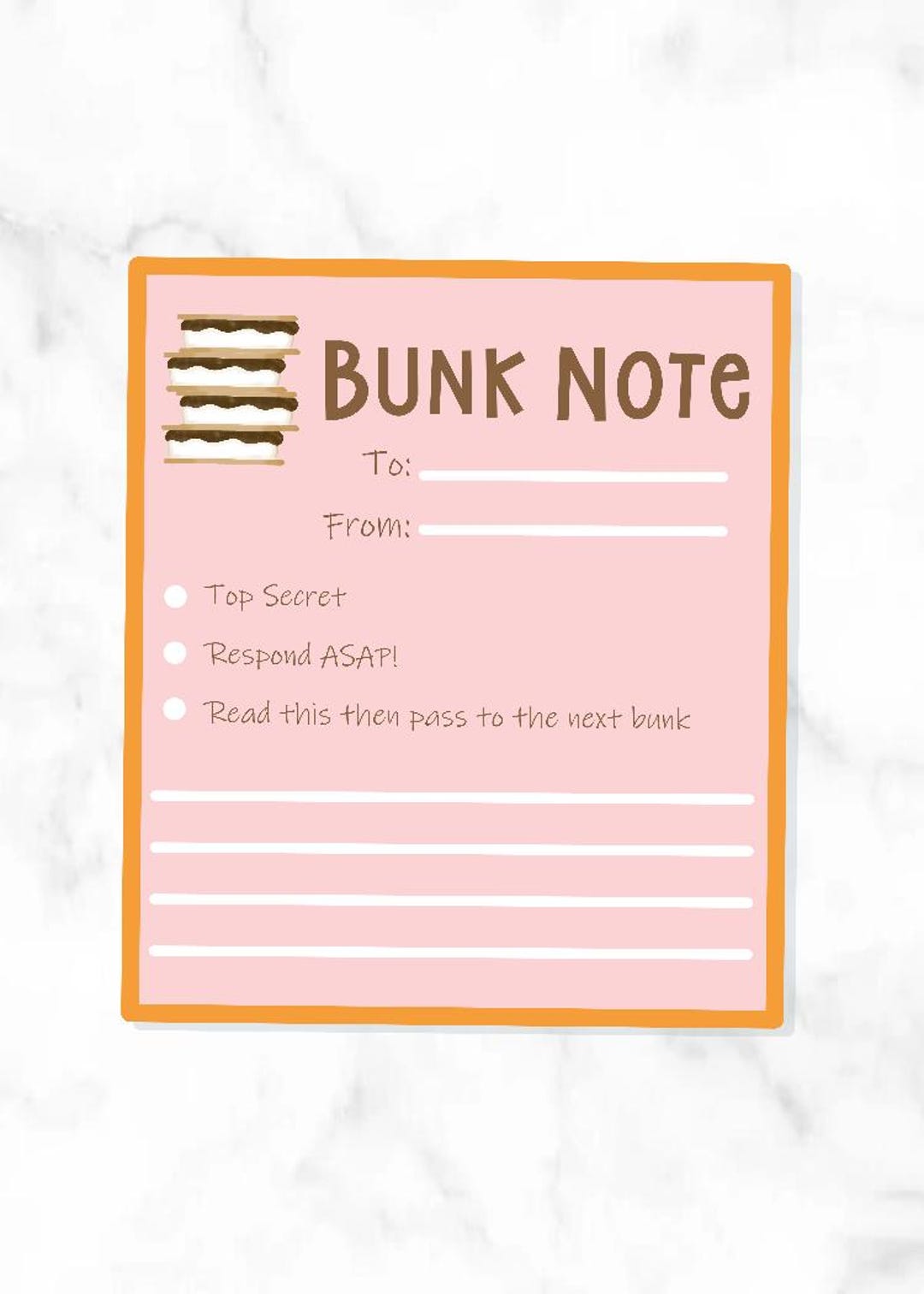 DIGITAL *PINK* Bunk Notes for Camp - Etsy