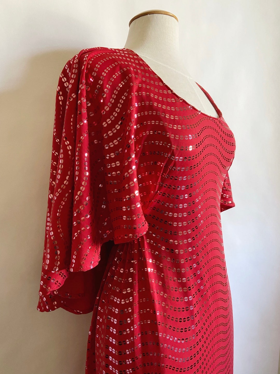 Red Sequin Stretch Caplette, Cape Maxi Gown From Vintage 1972 Pattern ...