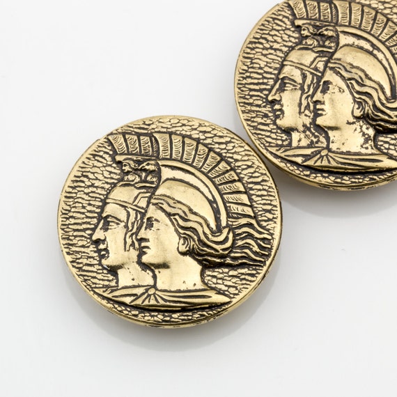 Vintage Brass Cuff Buttons Roman Warriors Motif/ Butt… - Gem