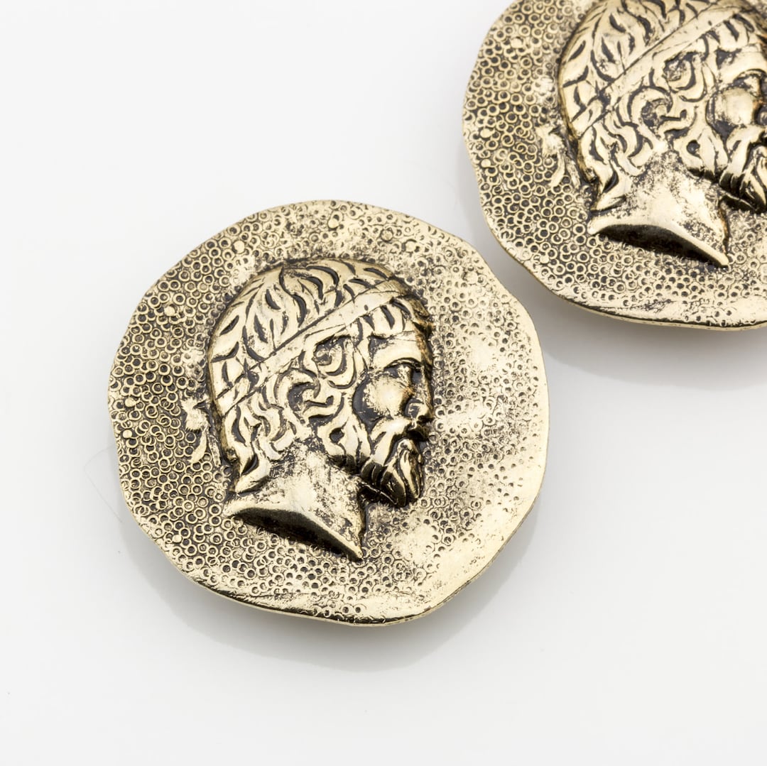 Vintage Brass Cuff Buttons Roman Philosopher Motif/ Button Cover 30mm ...