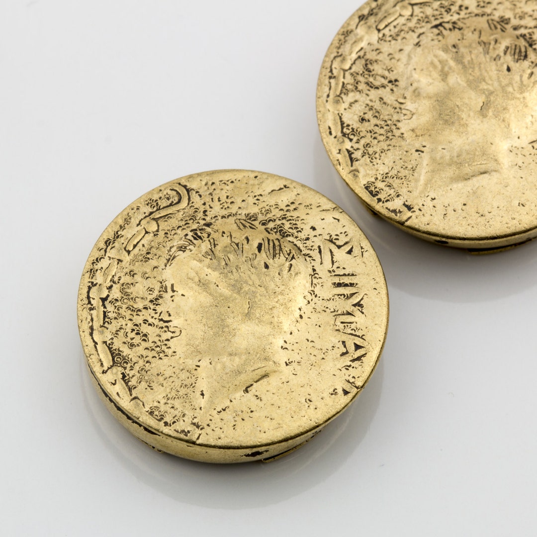 Vintage Brass Cuff Buttons Ancient Philosopher Motif/ Button Cover 22mm ...