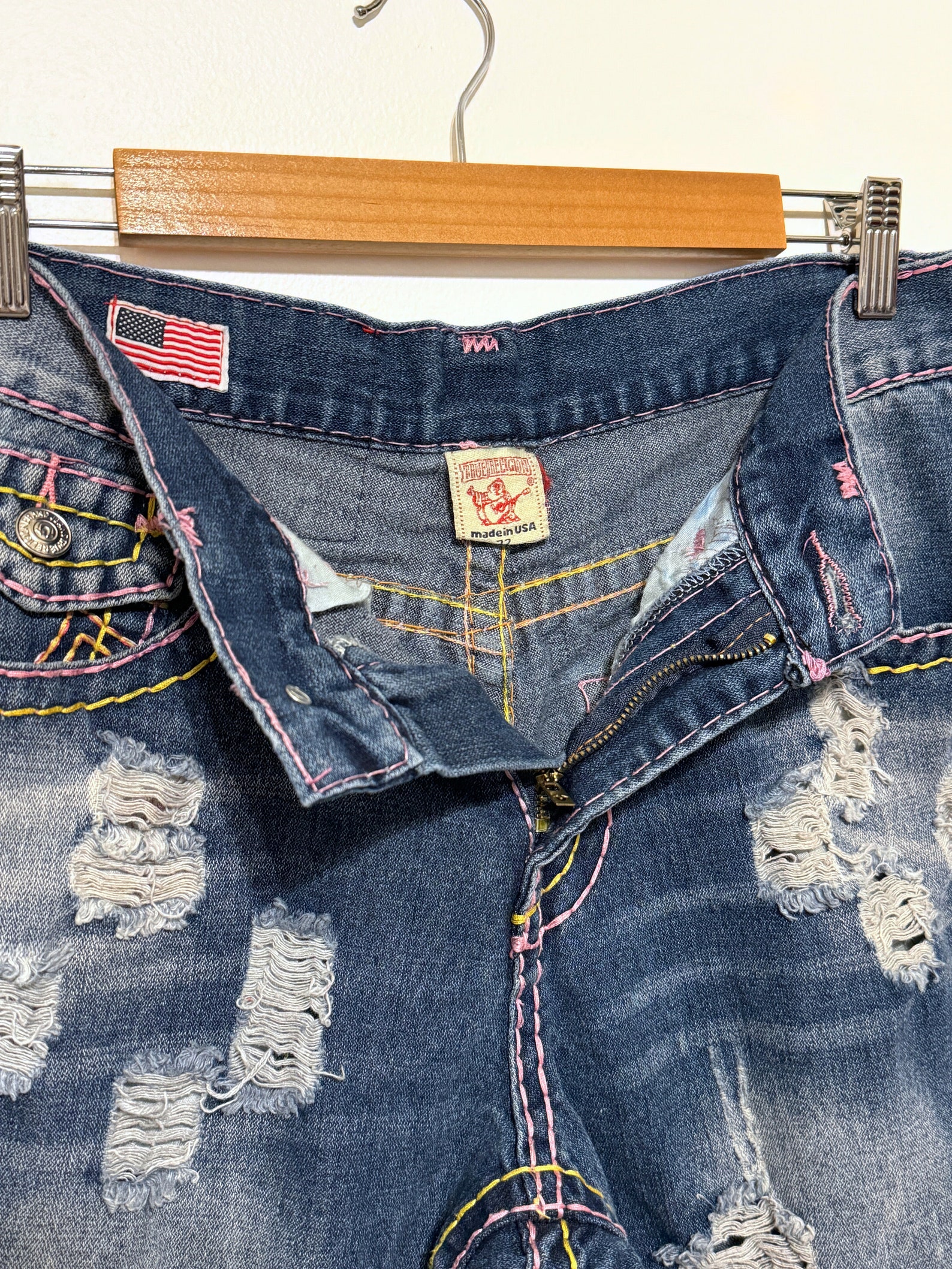 Y2K True Religion Vintage Ricky Denim Shorts 32 Waist Distressed Jean ...