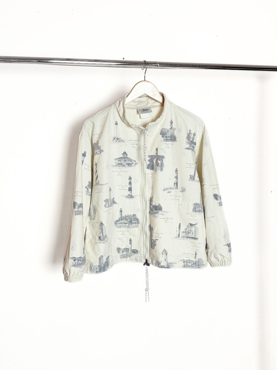 Cotton Lighthouse Jacket | Sz Large - Vintage 90s Coastal Americana ...