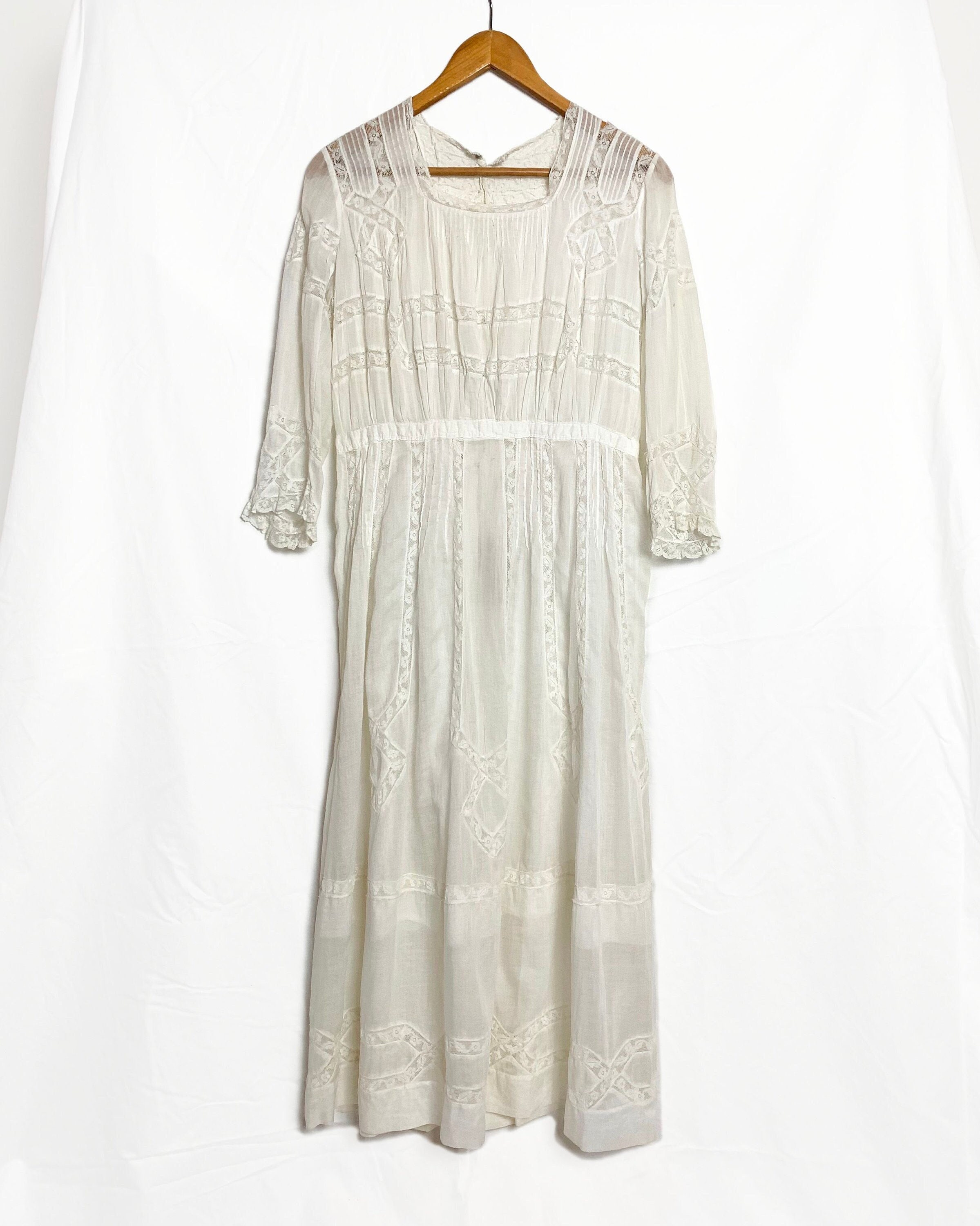 Antique 1900s Edwardian Tea Gown 1910s White Lace Cotton - Etsy