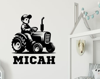 Little Boy Tractor Decal - Little Cowboy Riding a Small Tractor Decal ...