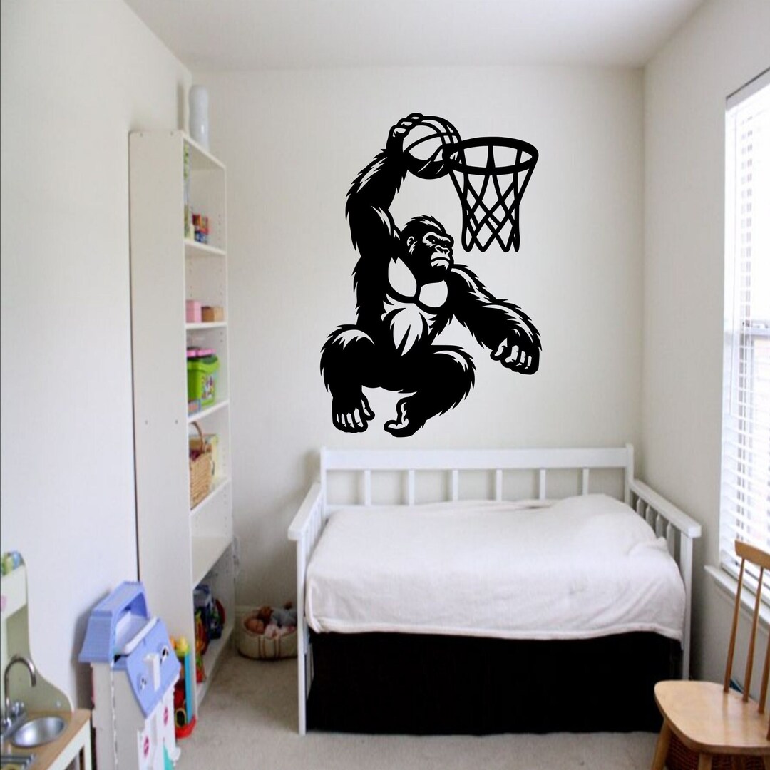 Gorilla Dunking Decal Basketball Dunk Gorilla Decal Boys Room Basket ...