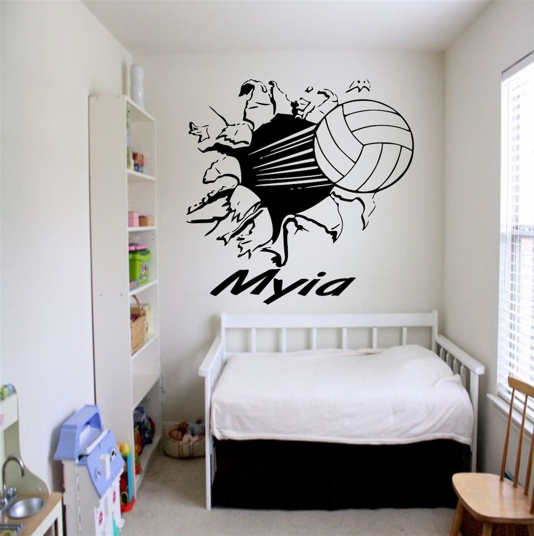 Custom Volleyball Bursting Through Wall Decal - Volleyball Wall Art ...