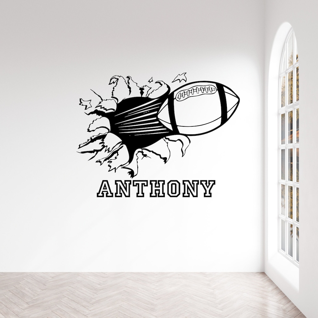 Custom Football Bursting Through Wall Decal - Custom Sports Decal ...