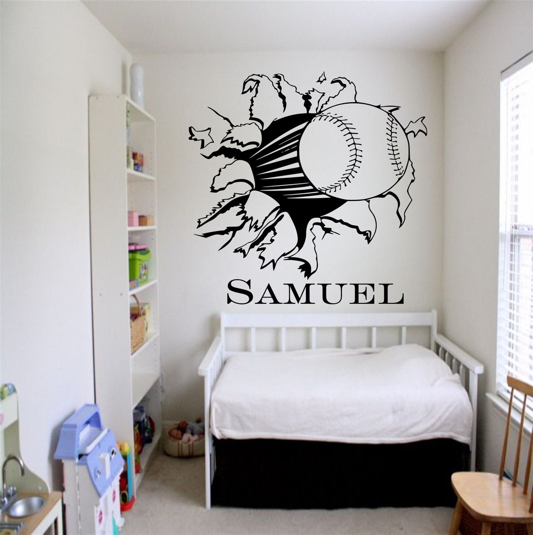 Custom Baseball or Softball Bursting Through Wall Decal - Baseball ...